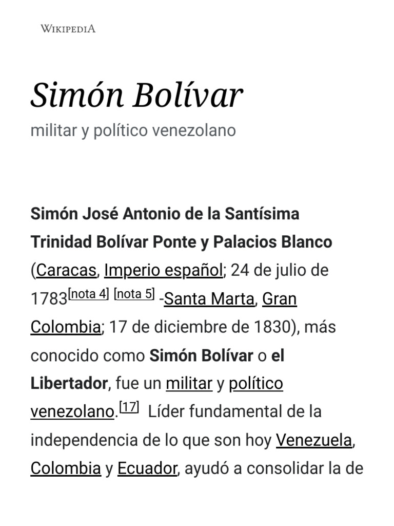 Simón Bolívar - Wikipedia, La Enciclopedia Libre | PDF | Colombia ...