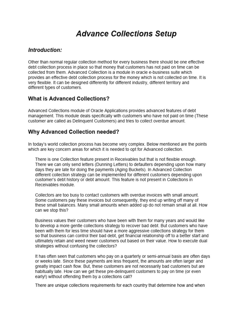 Advance Collections Setuppp | PDF | Debt | Business