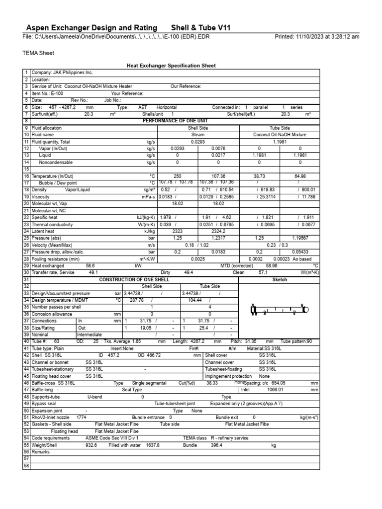 E-100 TEMA Sheet | Download Free PDF | Heat Exchanger | Industrial ...