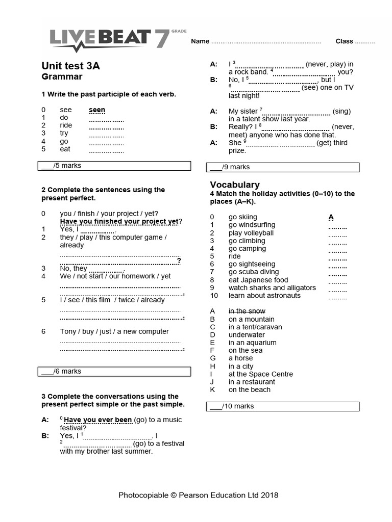 LB7 Unit Test 3A | PDF | Linguistics