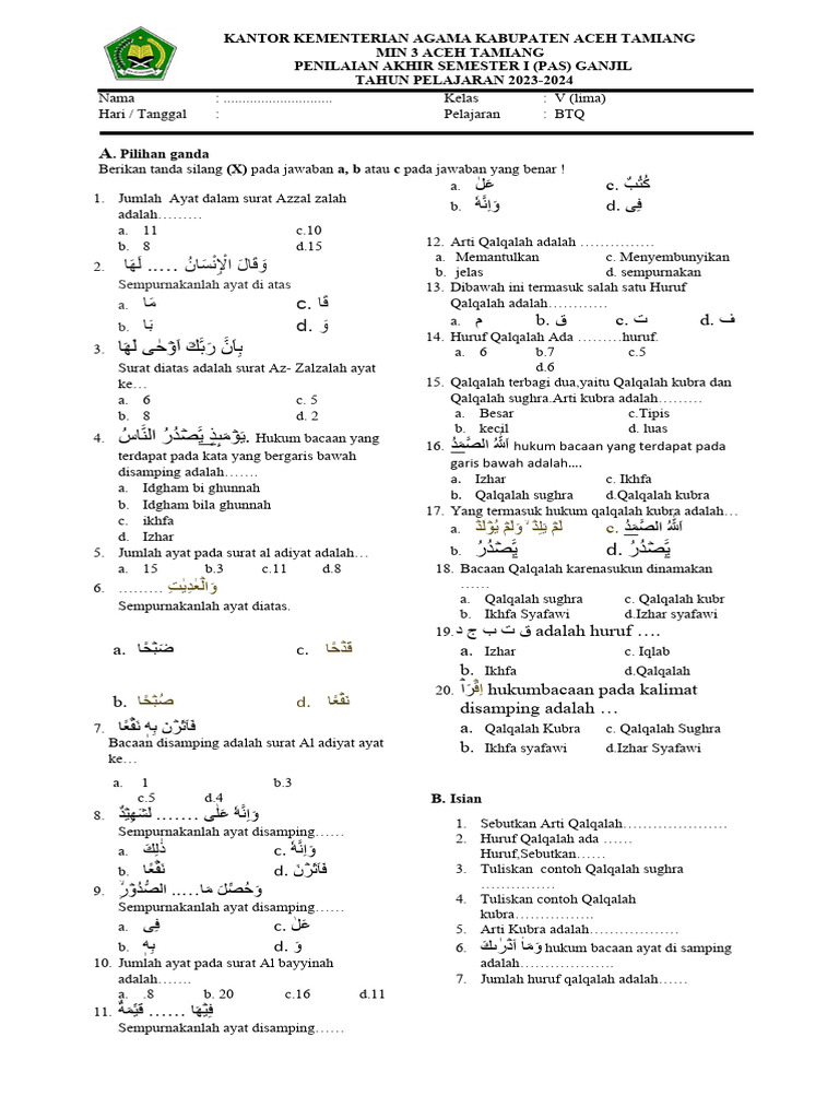 Pas BTQ Sem 1 2023-2024 | PDF