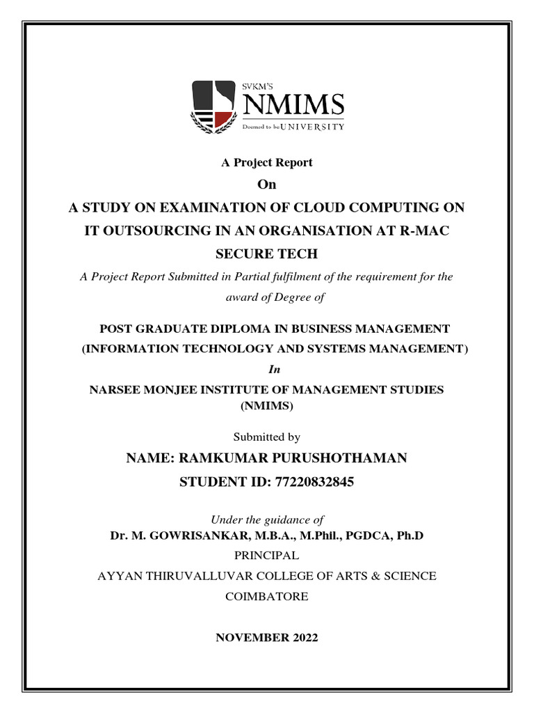 A STUDY ON EXAMINATION OF CLOUD COMPUTING ON IT OUTSOURCING IN AN ORGANISATION-Full Project - 26 ...