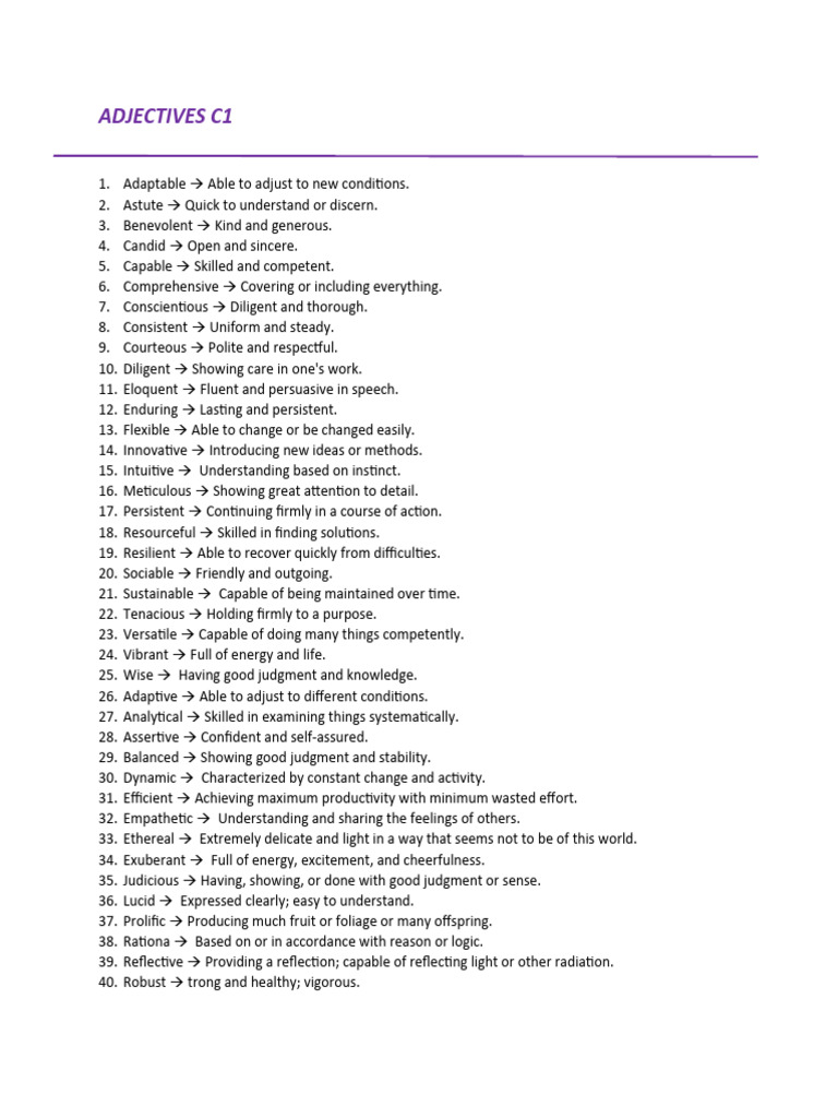 Adjectives c1 | PDF | Psychology