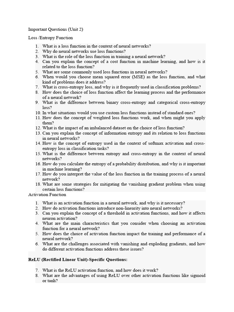 Important Questions Unit 2 | PDF | Artificial Neural Network | Computational Neuroscience
