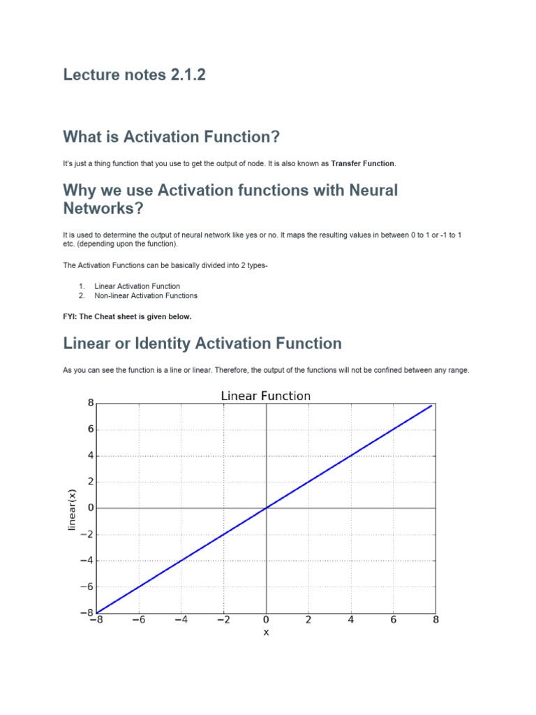 Lecture 2 1 2activation Function Pdf Derivative Function