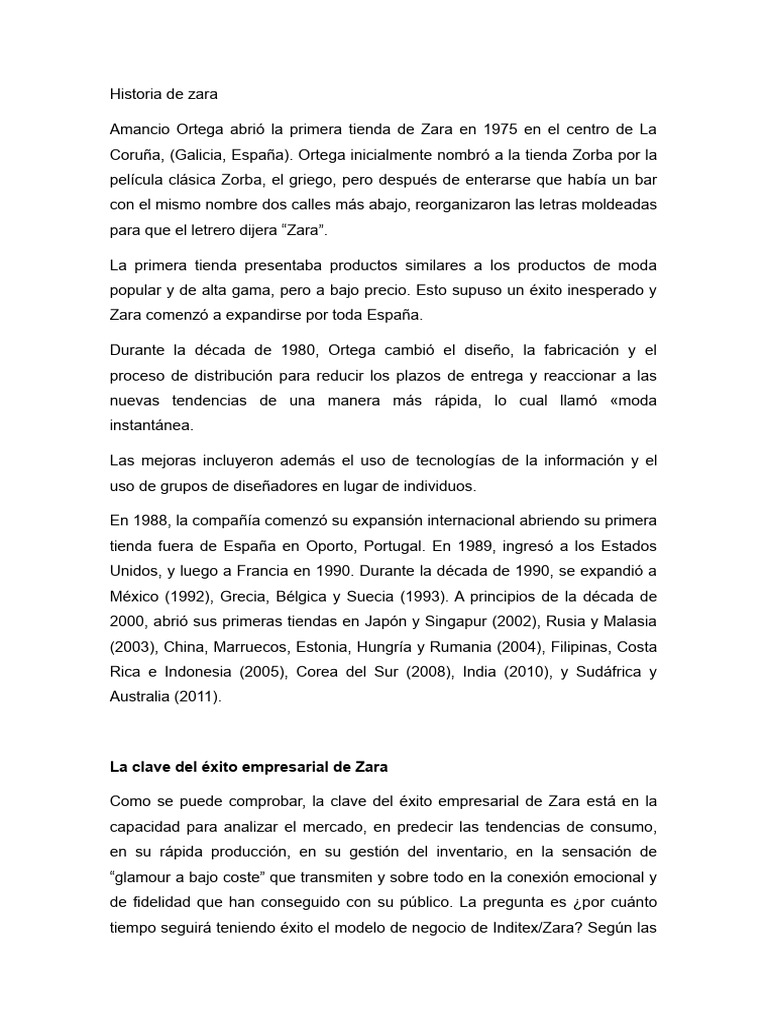Historia de Zara: Orígenes y Éxito | PDF | Economias | Business