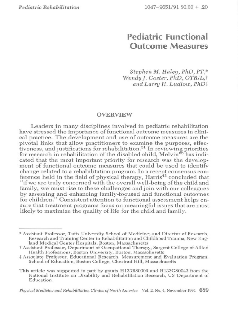 Ped Functional Outcome Measures | PDF | Physical Therapy | Disability