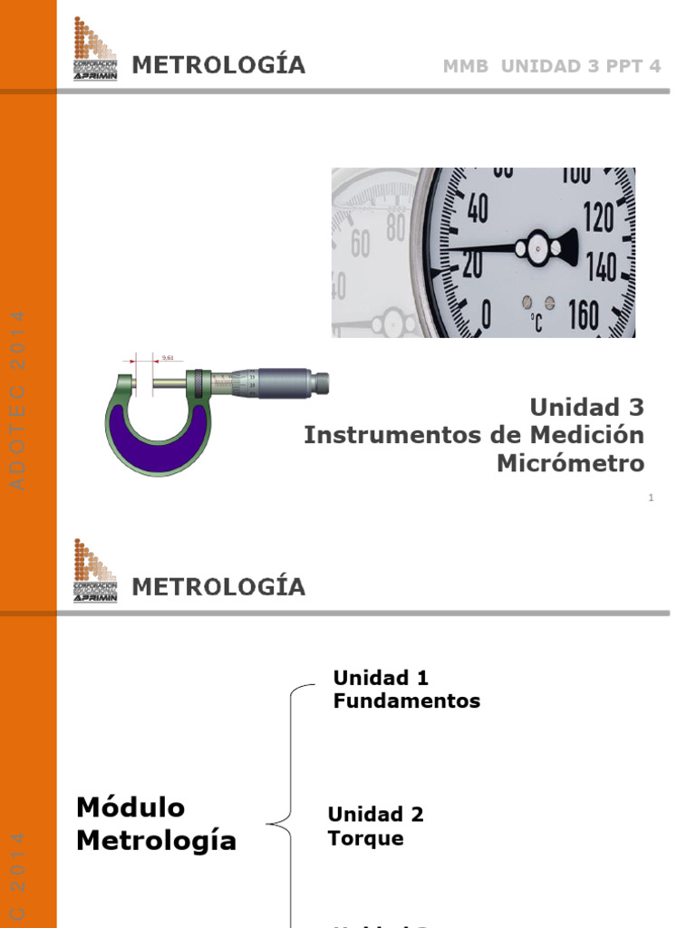 MMB UNIDAD 3 PPT 4 Unidad 3 Instrumentos de Medición Micrómetro ...