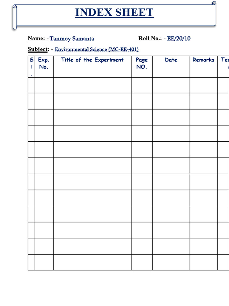 Evs Lab Index Page Pdf 