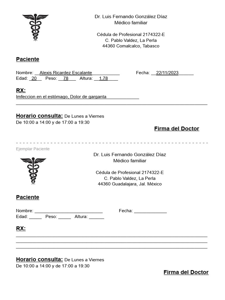 Formato de Receta Medica Word | PDF | Salud y bienestar