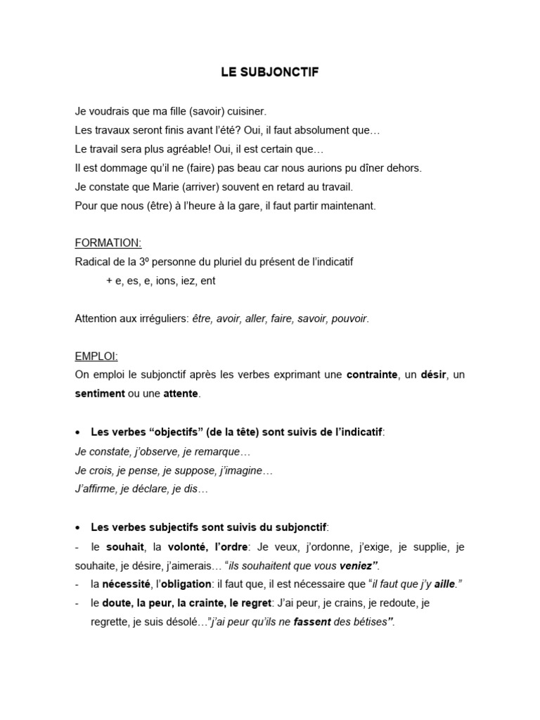 Maîtriser le Subjonctif en Français | PDF | Verbe | Typologie linguistique