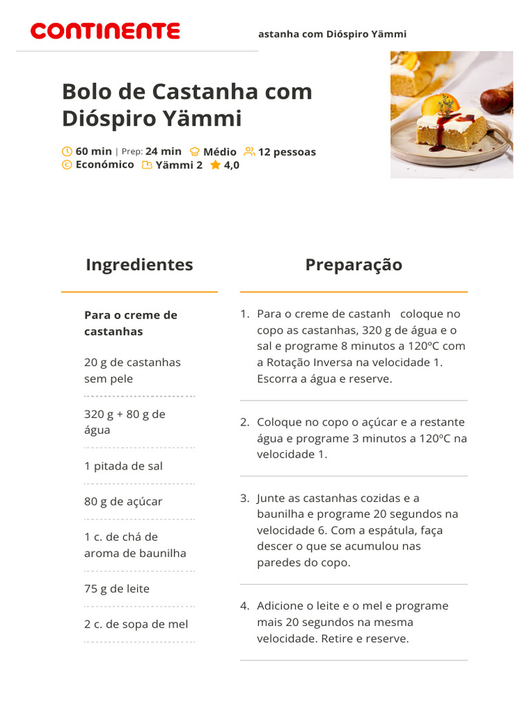 Bolo de Castanha Com Dióspiro Yämmi - Receitas - Continente | PDF ...
