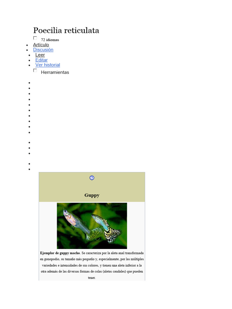 Pez Guppy | PDF | Pescado | Animales acuáticos