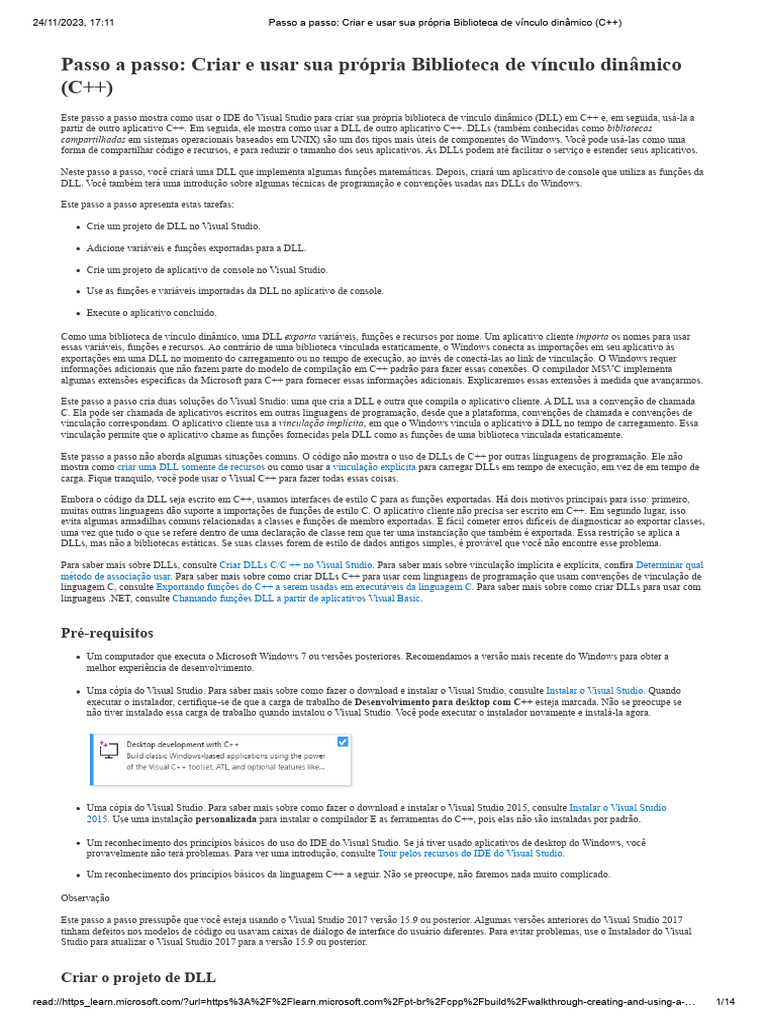 Passo A Passo - Criar e Usar Sua Própria Biblioteca de Vínculo Dinâmico (C++) ) | PDF ...