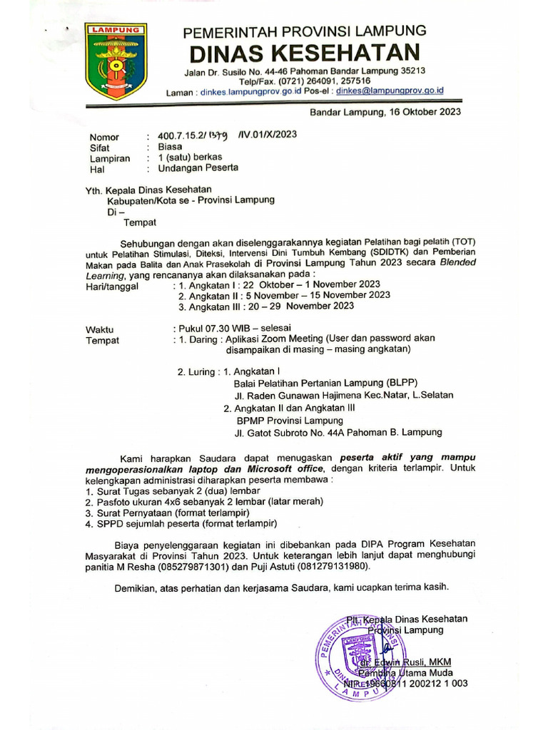 Undangan Peserta Tot Sdidtk Pmba | PDF