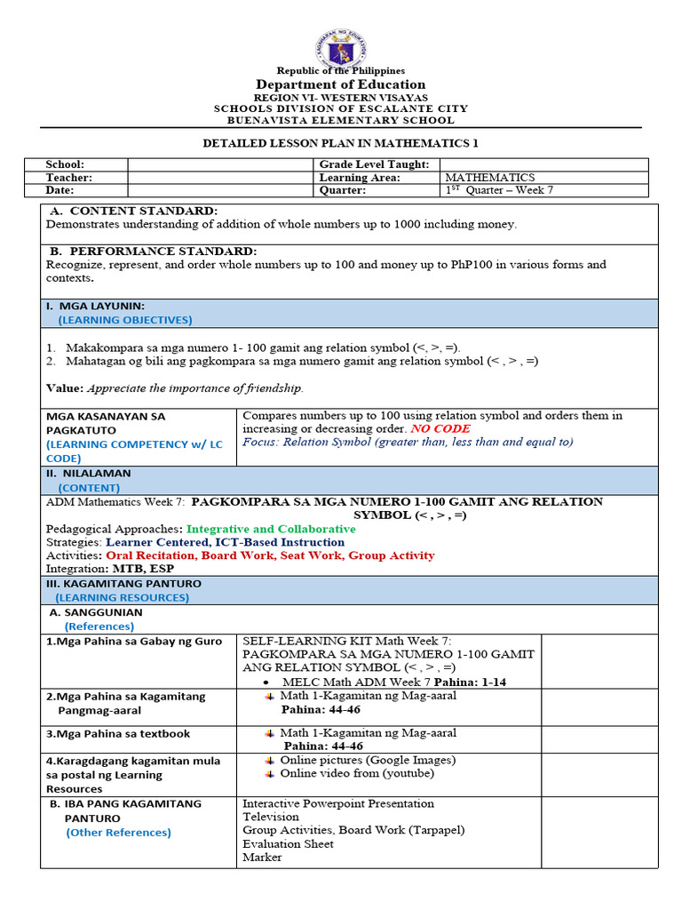 COT Q1 Math1 WEEK7 DLP-final | Download Free PDF | Pedagogy | Learning