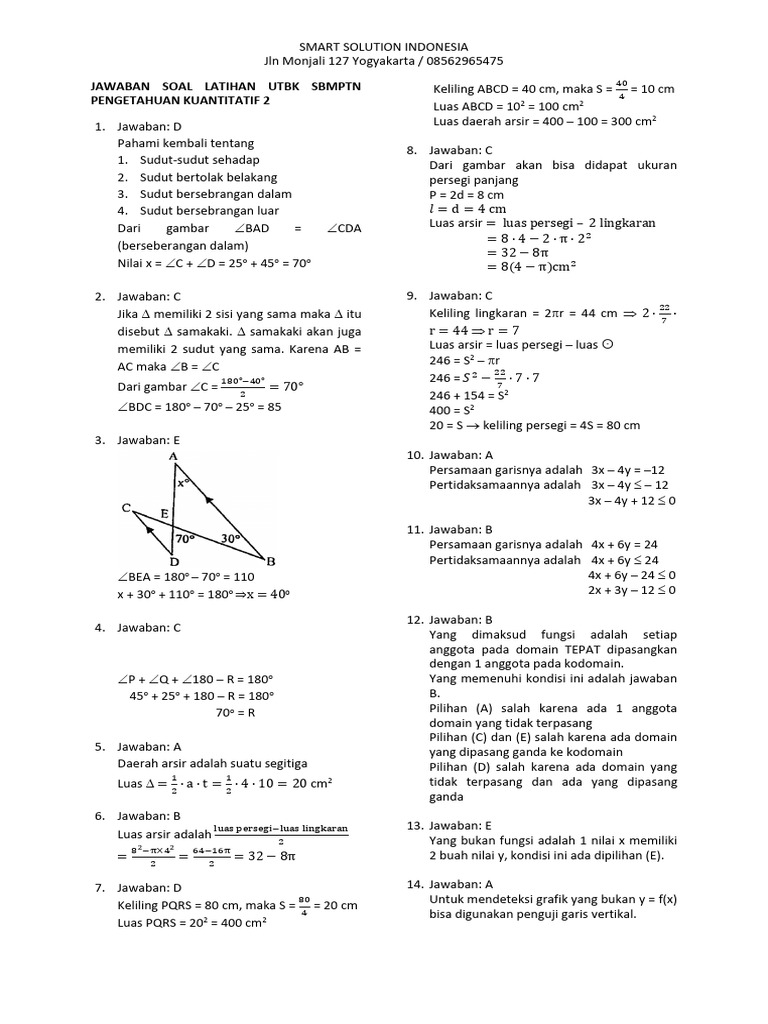 Jawaban Soal Latihan Utbk SBMPTN Pengetahuan Kuantitatif 2 | PDF