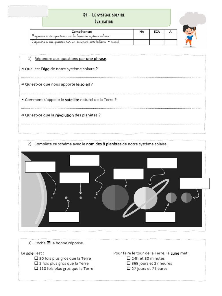 Évaluation sur le système solaire CM1/CM2 | PDF | Mars | Terre