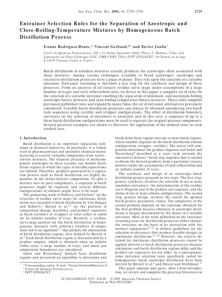Entrainer Selection Rules For The Separation of Azeotropic and Close-Boiling-Temperature ...