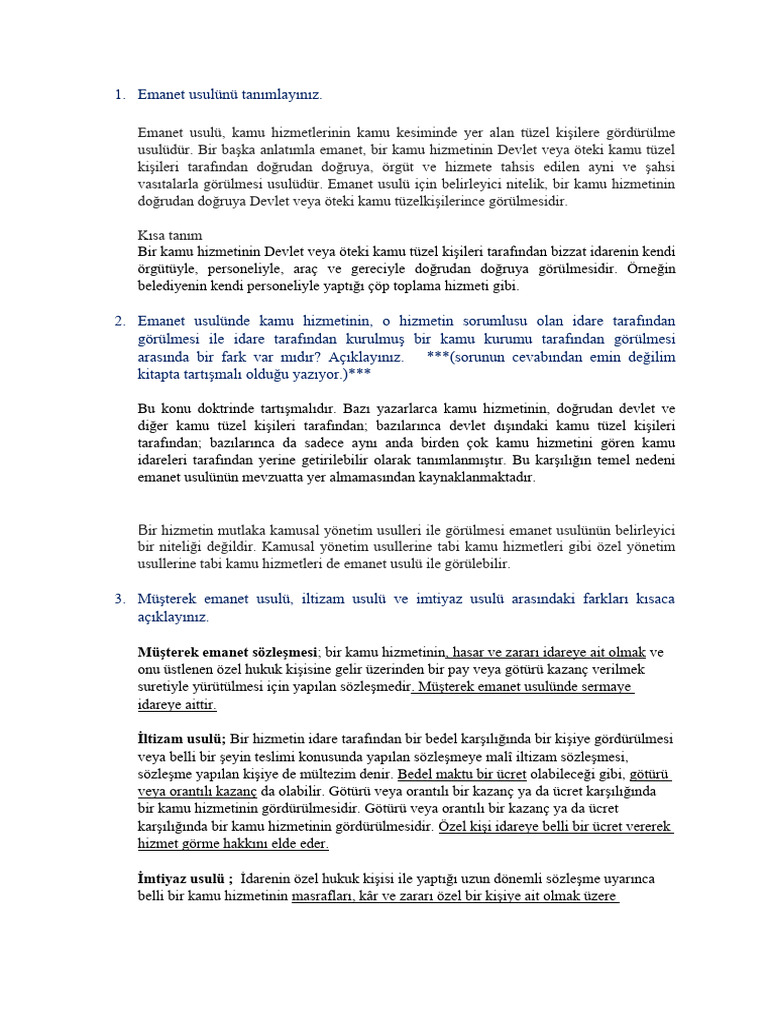 Idare Vize Sorular 1-2-3 | PDF