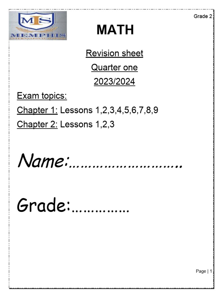Revision Sheet G2 Q1 2023-2024 | PDF | Mathematics