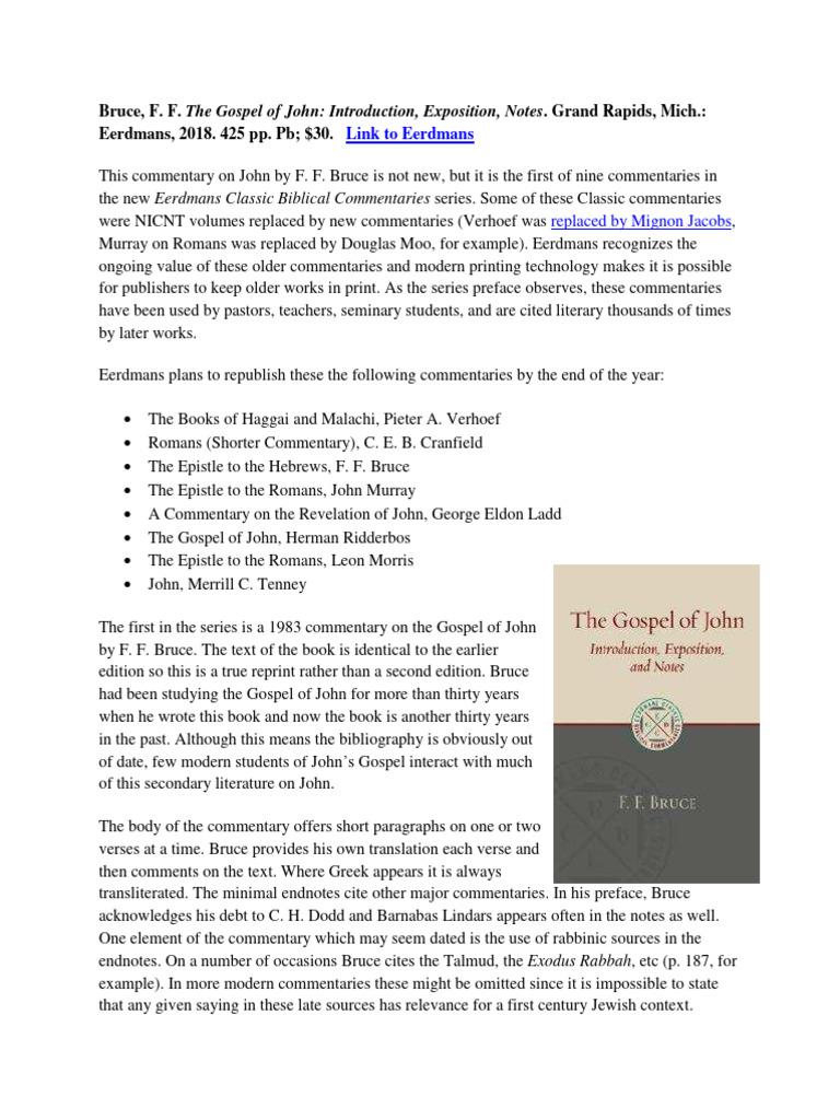 F. F. Bruce's Gospel of John Commentary | PDF | Exegesis | Bible