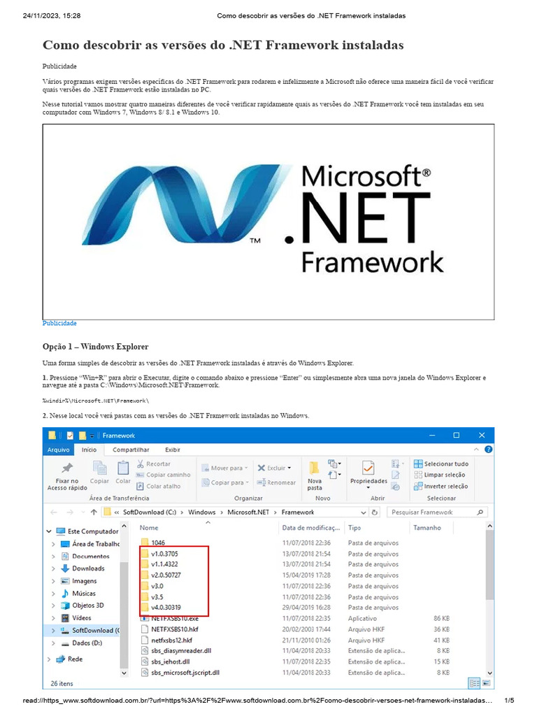 Verificando Versões do .NET Framework | PDF | Microsoft Windows | Microsoft