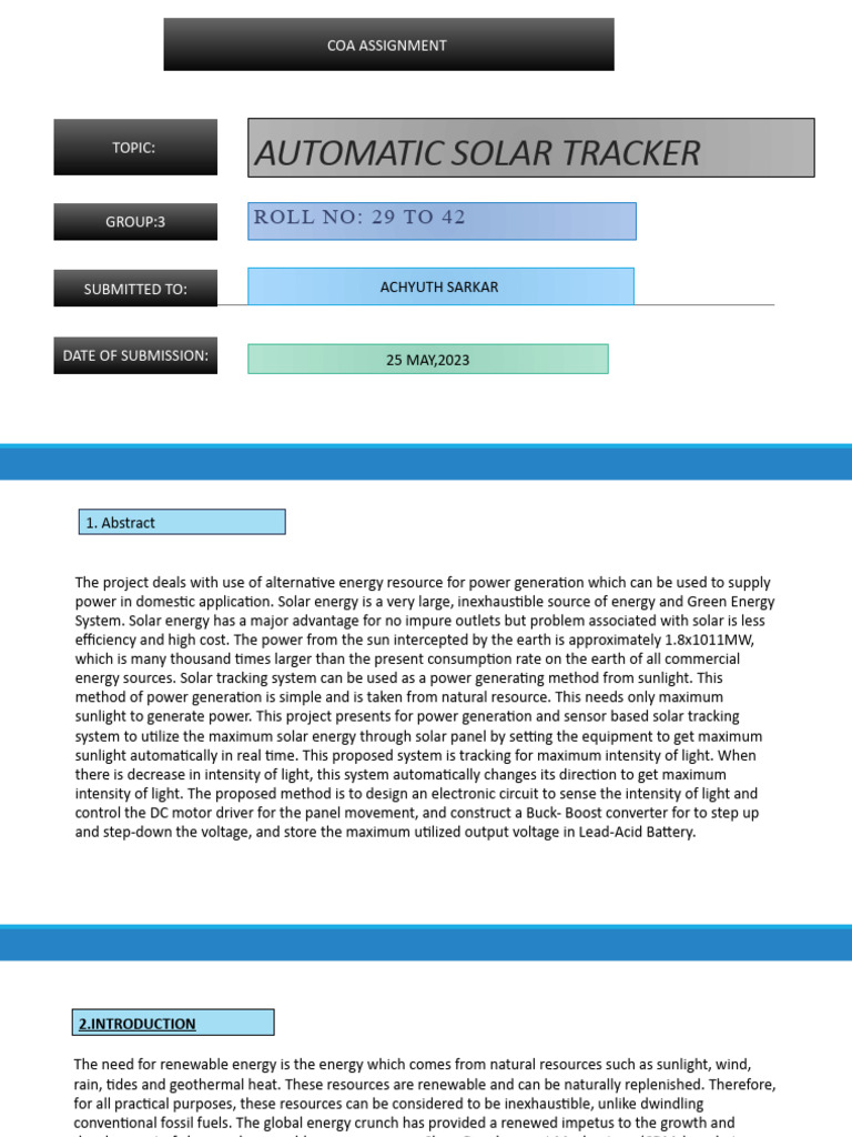 Automatic Solar Tracker | PDF | Solar Energy | Solar Panel