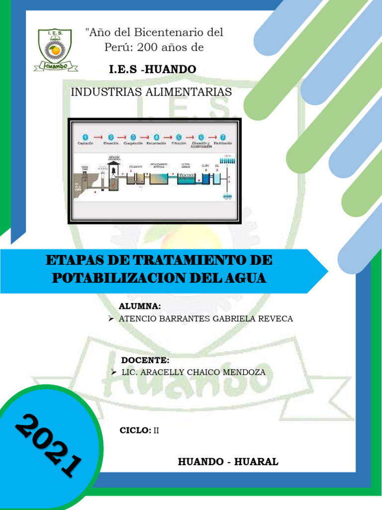 Etapas de Tratamiento de Potabilizacion Del Agua-2021 | PDF | Agua | Agua potable