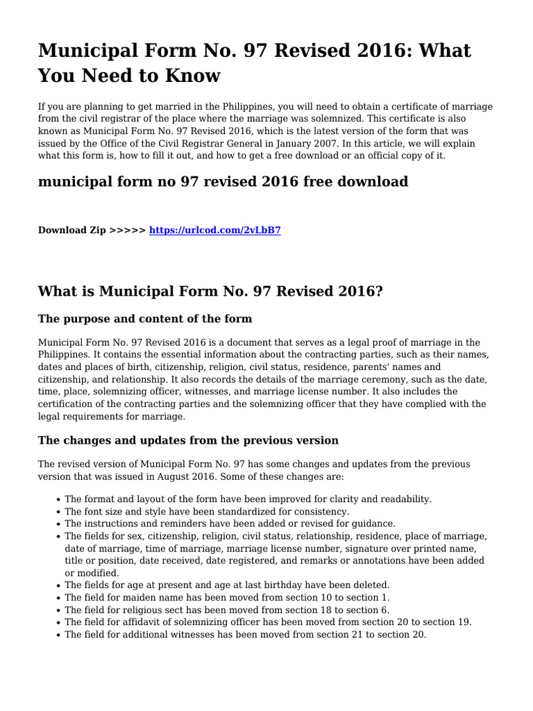 Municipal Form No. 97: Marriage Certificate Guide | PDF | Identity ...