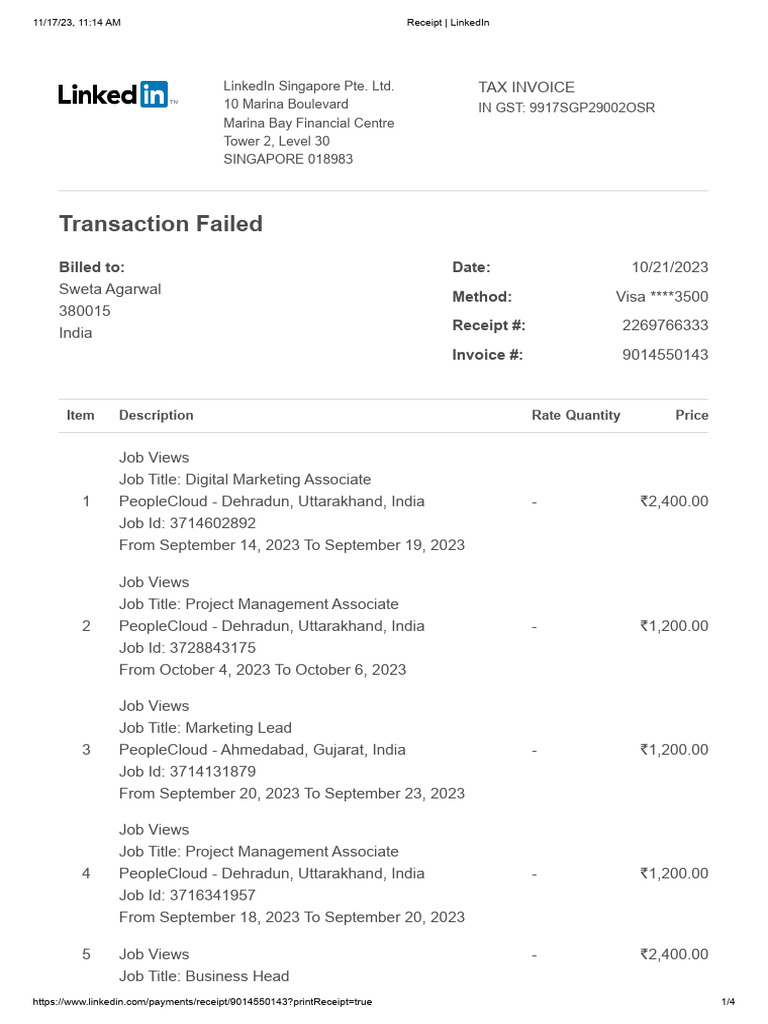 Linkedin | PDF | Invoice | Receipt