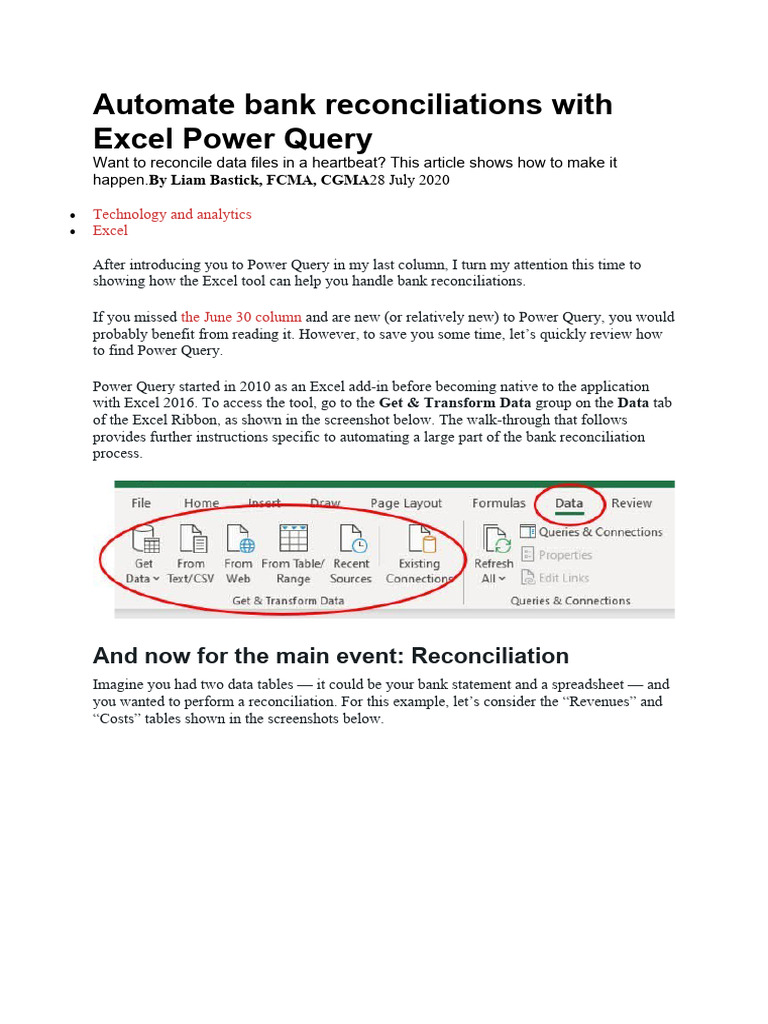 Automate Bank Reconciliations With Excel Power Quer1 | PDF | Microsoft Excel | Data
