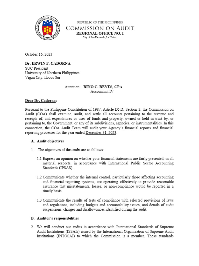 Appendix 1.2 - Engagement Letter UNP | PDF | Financial Audit | Audit