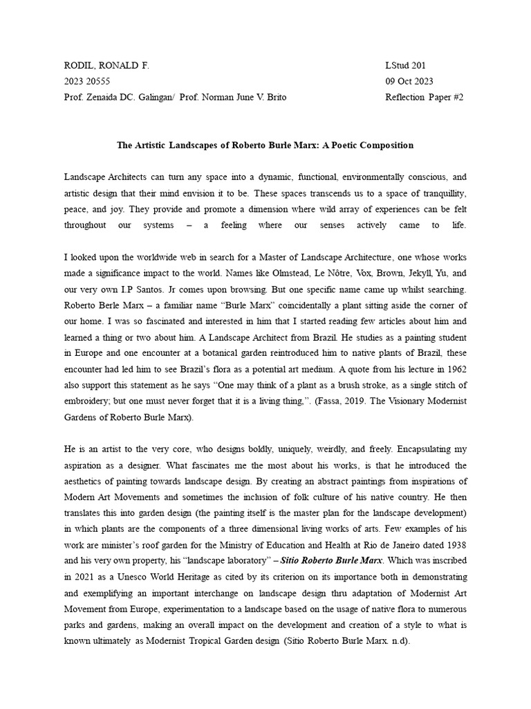 The Artistic Landscapes of Roberto Burle Marx: A Poetic Composition | PDF | Landscape