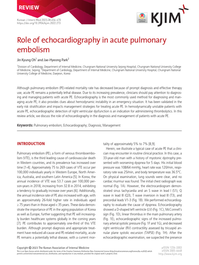 Role of Echocardiography in Acute Pulmonary Embolism | PDF ...