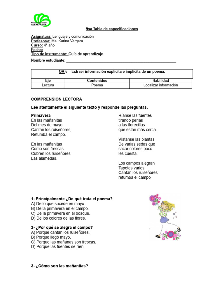 4° Guía Comprensión Lectora (SEPTIEMBRE) | PDF
