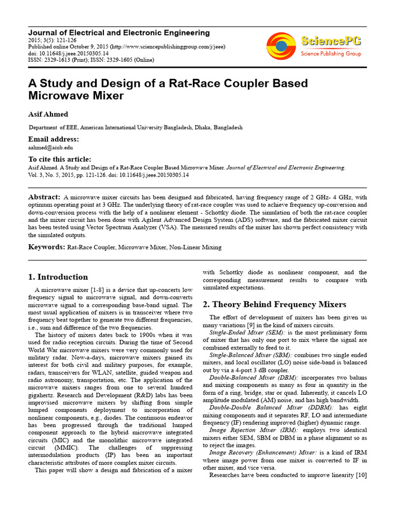 Rat-Race Coupler Microwave Mixer Design | PDF | Transmission Line ...