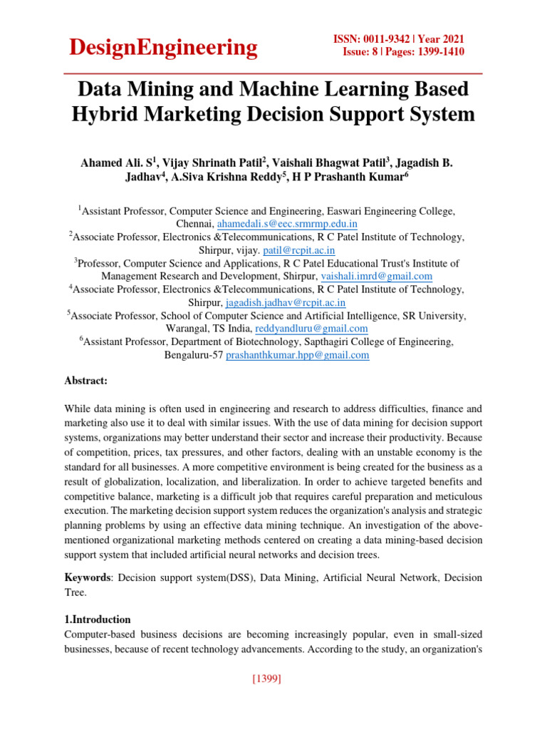 4.data Mining and Machine Learning Based | PDF | Decision Support System | Decision Making