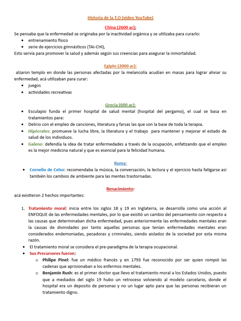 Historia de La Terapia Ocupacional Resumen | PDF | Terapia ocupacional ...