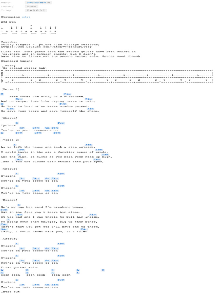 CYCLONE CHORDS (Ver 2) by Sticky Fingers @ | PDF | Guitars | Song Structure