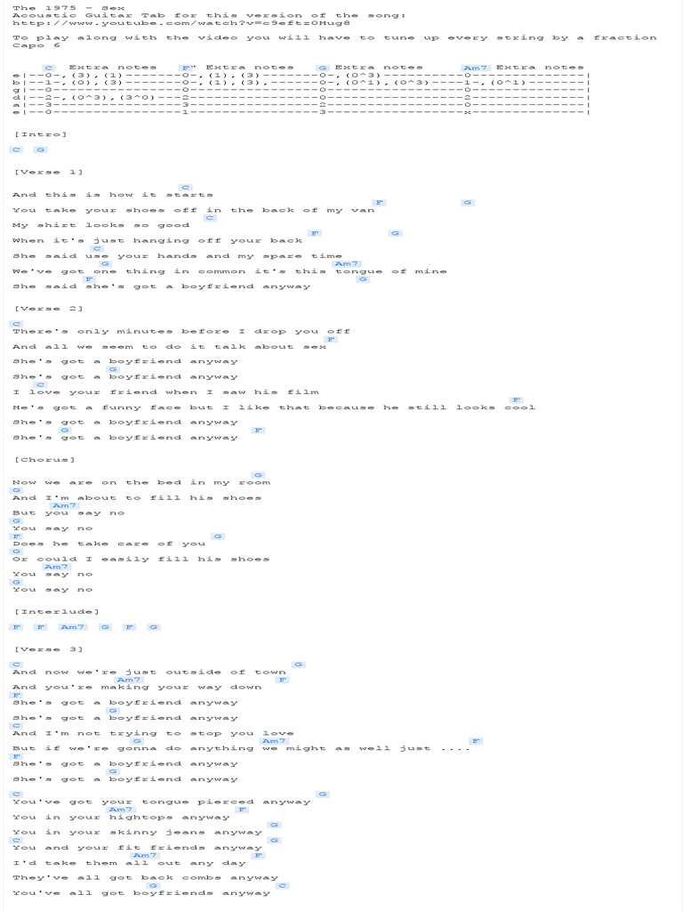 The 1975 Sex Chords Pdf Guitars Celtic Musical Instruments