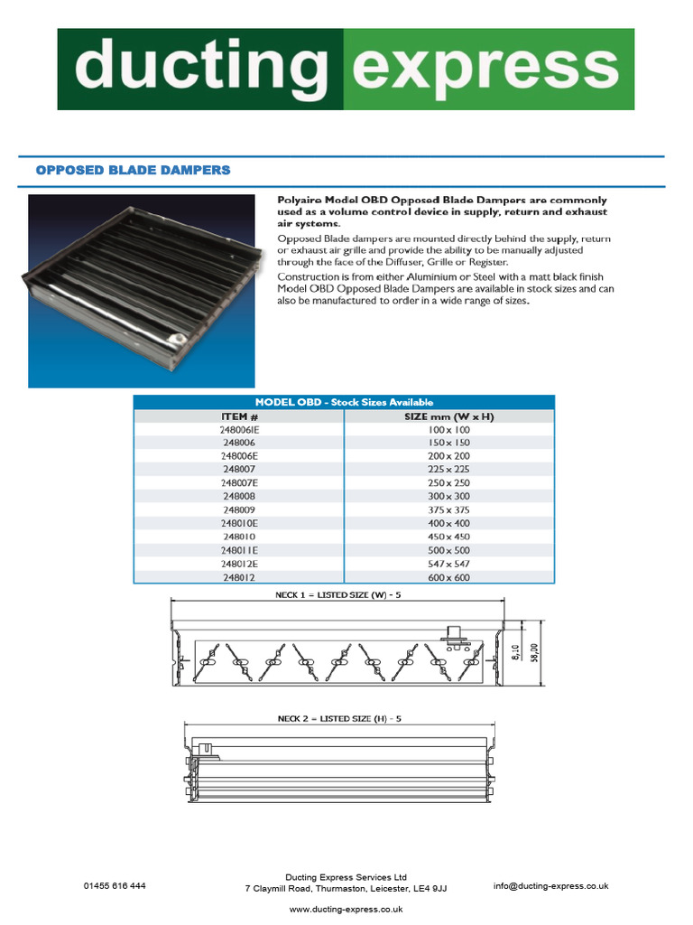 Opposed Blade Dampers Overview | PDF