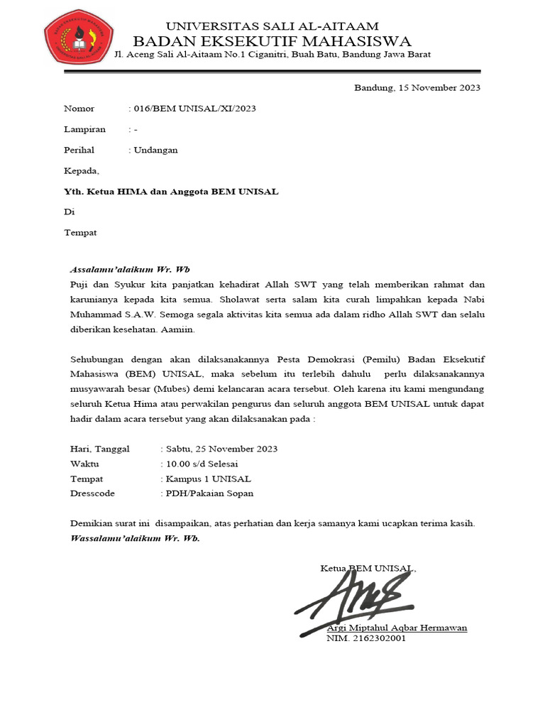 Surat Undangan Mubes | PDF