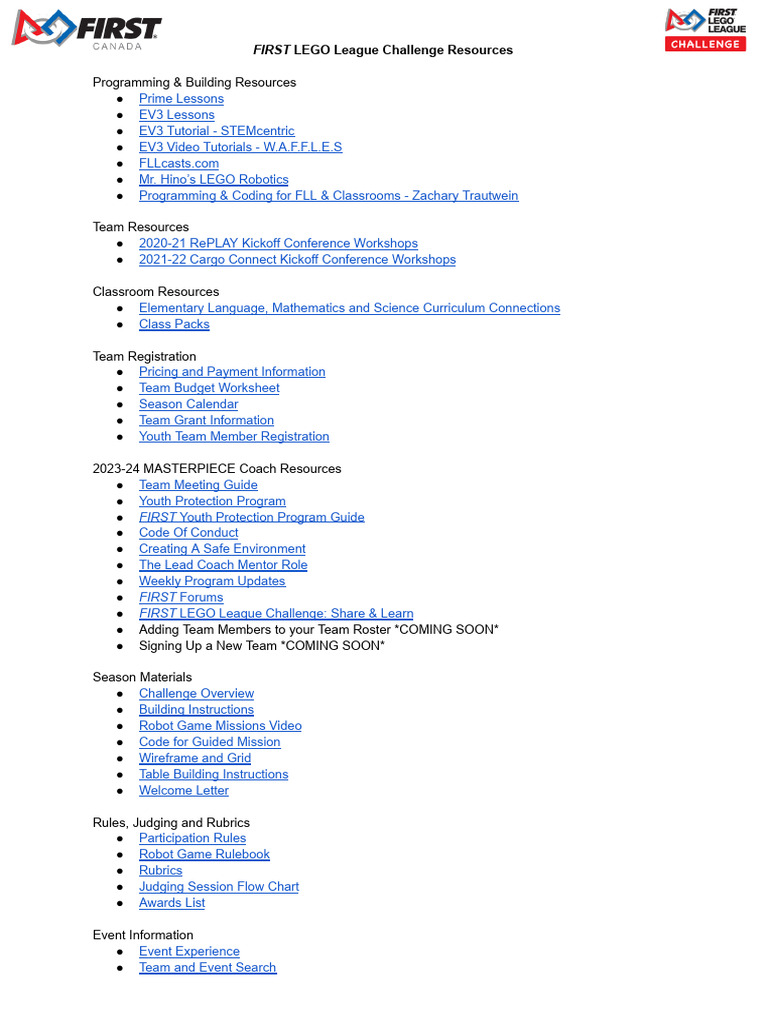 FLL Challenge Web Resources | PDF