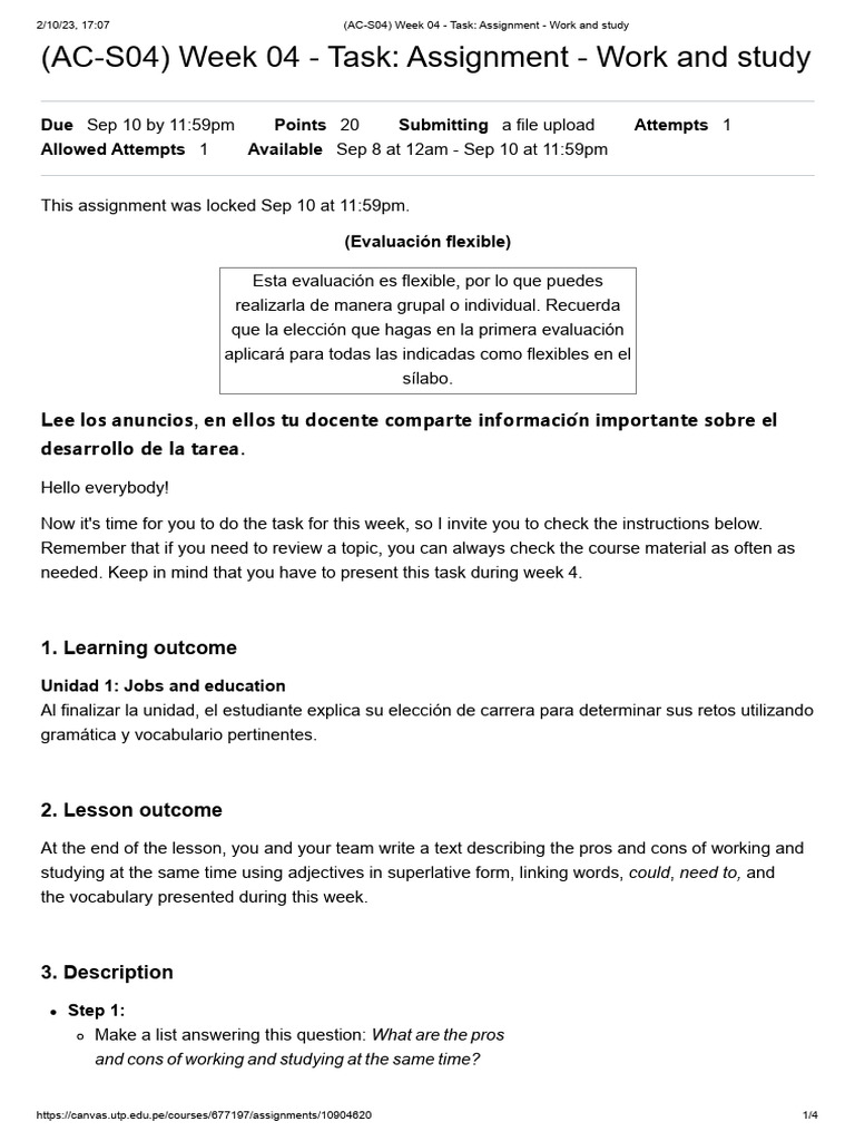 (AC-S04) Week 04 - Task - Assignment - Work and Study | Download Free PDF | English Language ...