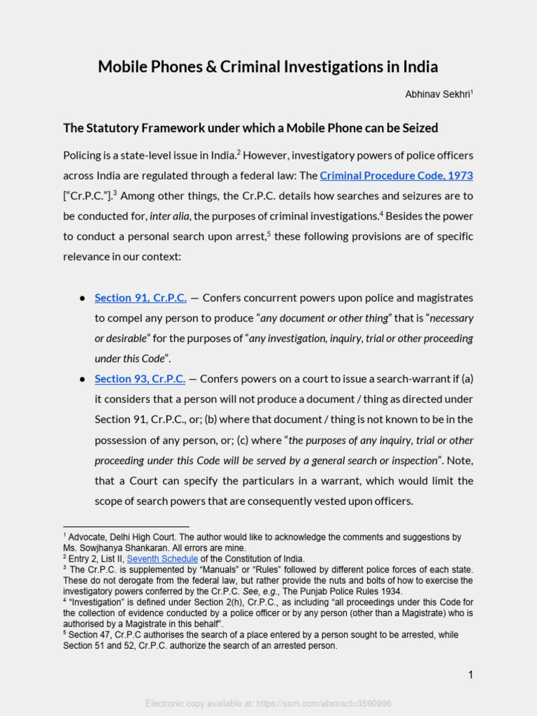 Sekhri Mobile Phones and Criminal Investigation in India | PDF | Search ...