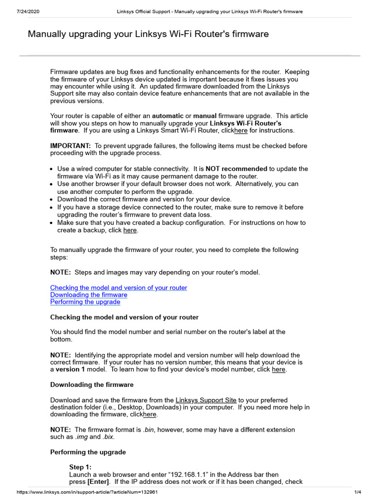 01 Linksys Official Support Manually Upgrading Your Linksys Wi Fi Routers Firmware Pdf