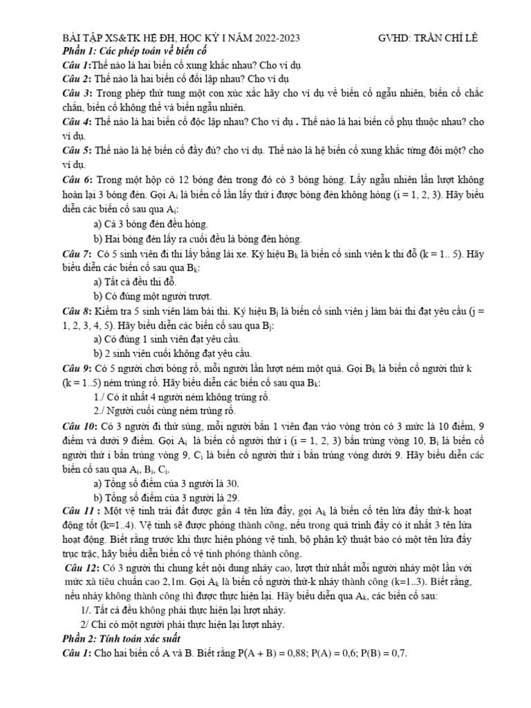 BaitapXSTK k16 (2022-2023) | PDF