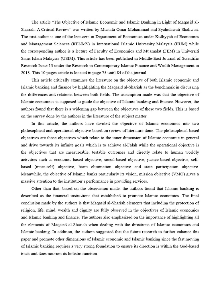 Islamic Economics & Banking Objectives Review | PDF | Islamic Banking And Finance | Economics