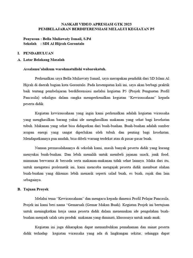 Naskah Video Apresiasi GTK 2023 | PDF | Karier & Perkembangan | Ilmu Sosial